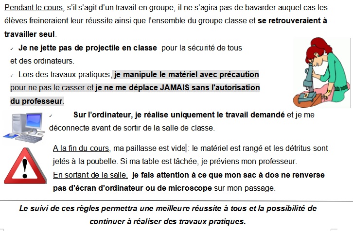COLLÈGE COLBERT CHÂTEAUROUX - Les règles dans la salle de SVT